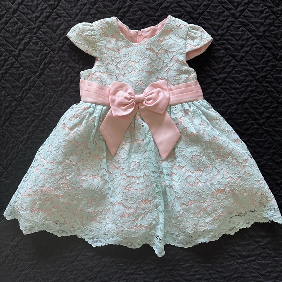 Rare Editions | Dresses | Rare Editions Pastel Lace Dress With Pink ...